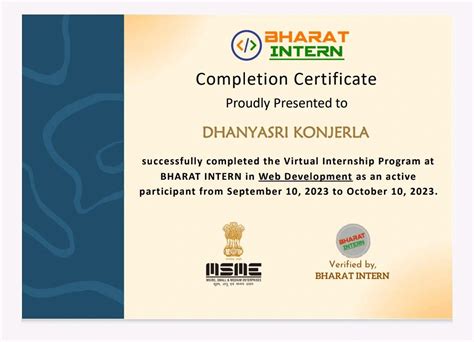 dhanya sri on linkedin bharatintern projects certification