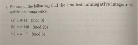 Solved Find The Smallest Nonnegative Integer R That Ch Of