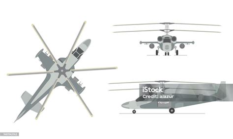 군사 공격 헬리콥터 상단 측면 및 정면보기 흰색 배경에 고립되어 있습니다 헬리콥터에 대한 스톡 벡터 아트 및 기타 이미지 헬리콥터 공격용 헬기 벡터 Istock