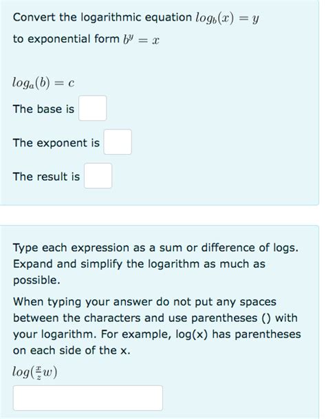 Solved Convert The Logarithmic Equation Logb X Y To Chegg Com