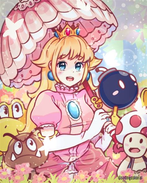 Princess Peach Toad Goomba Red Toad Koopa Troopa And 1 More Mario Drawn By Sadnesskoral