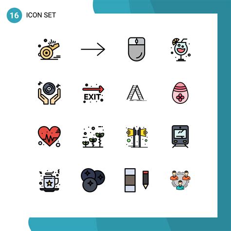 16 Thematic Vector Flat Color Filled Lines And Editable Symbols Of Music Dj Devices Club Party