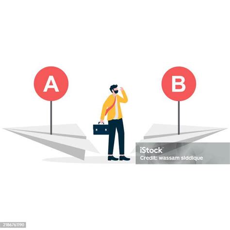 사업가 생각 의사 결정 어려운 선택 두 가지 옵션 중에서 선택 대안 고려 경력 전략 결정에 대한 스톡 벡터 아트 및 기타 이미지 Istock