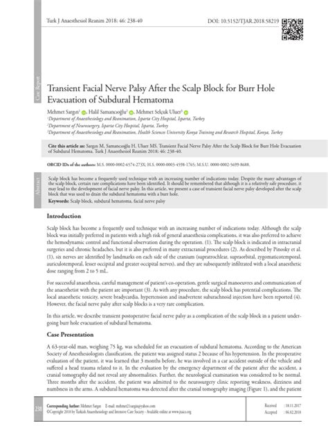 Transient Facial Nerve Palsy After The Scalp Block For Burr Hole Evacuation Of Subdural Hematoma