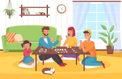 Настольная игра дома счастливая семья в интерьере комнаты играет в ...