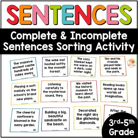Complete And Incomplete Sentences Sort Activity With Sentences Anchor Chart