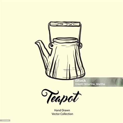 옛날 스타일의 주전자 손으로 그린 잉크 벡터 일러스트 고립 된 라인 주전자 로고 카페 메뉴 배너 플 라이 어 레트로 손으로 그린 스타일을 위한 그림 커피 숍 레스토랑에 대