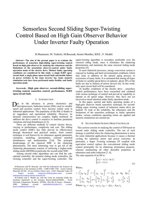 Pdf Sensorless Second Sliding Super Twisting Control Based On High Gain Observer Behavior