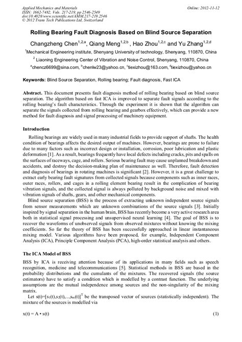 Rolling Bearing Fault Diagnosis Based On Blind Source Separation Scientific Net