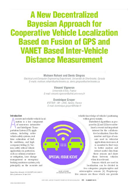 Pdf A New Decentralized Bayesian Approach For Cooperative Vehicle