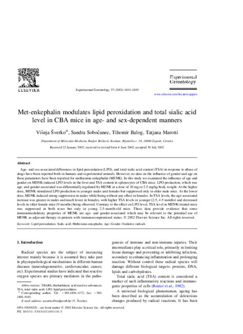 Pdf Met Enkephalin Modulates Lipid Peroxidation And Total Sialic Acid