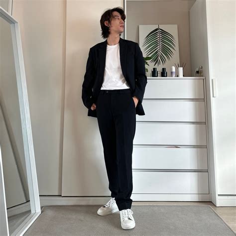 남자 셋업 수트 네이비 세미 정장 흰색 스니커즈 운동화 비즈니스 캐주얼 코디 완성 네이버 블로그