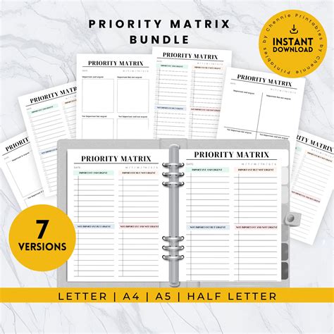 Priority Matrix Printable Tasks Management Eisenhower Matrix Productivity ADHD Task Organizer