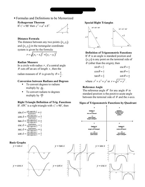 Trig Identities Math Final Exam Study Guide McKeague Th Edition Formulas And Studocu