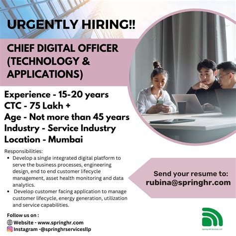 Spring Hr Services Llp On Linkedin Hiringalert Chiefdigitalofficer Serviceindustry Technology