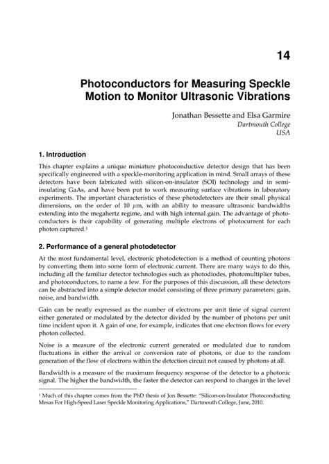 Pdf Photoconductors For Measuring Speckle Motion To Monitor Ultrasonic Vibrations