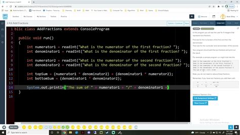 code hs add fractions in java youtube