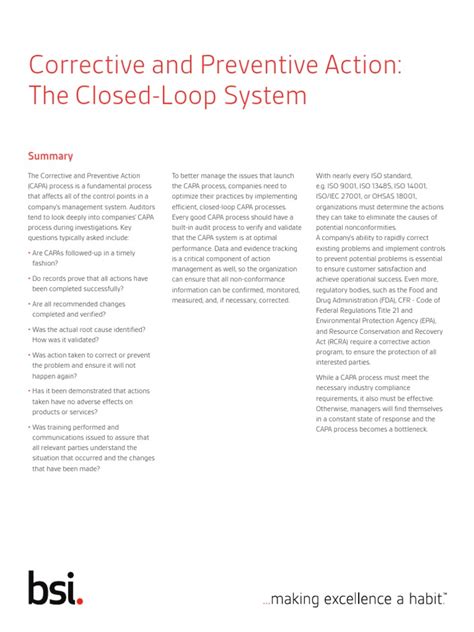 Corrective And Preventive Action The Closed Loop System Pdf Risk