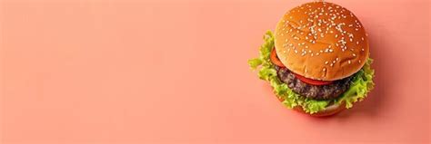 Delicious Hamburger With Sesame Bun And Colorful Backdrop For
