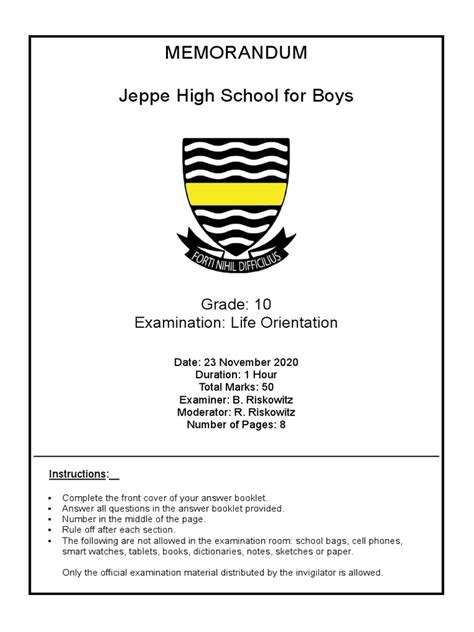 Memo Grade 10 Lo Exam Term 4 2020 November Pdf Adolescence Safe Sex