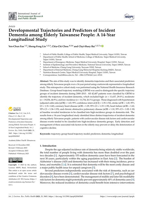 Pdf Developmental Trajectories And Predictors Of Incident Dementia Among Elderly Taiwanese