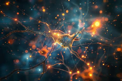 Artistic Visualization Of Glowing Neurons In Motion Representing Neuroplasticity In Darkness