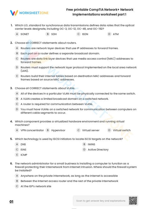 Free Printable Comptia Network Network Implementations Worksheet Part 1