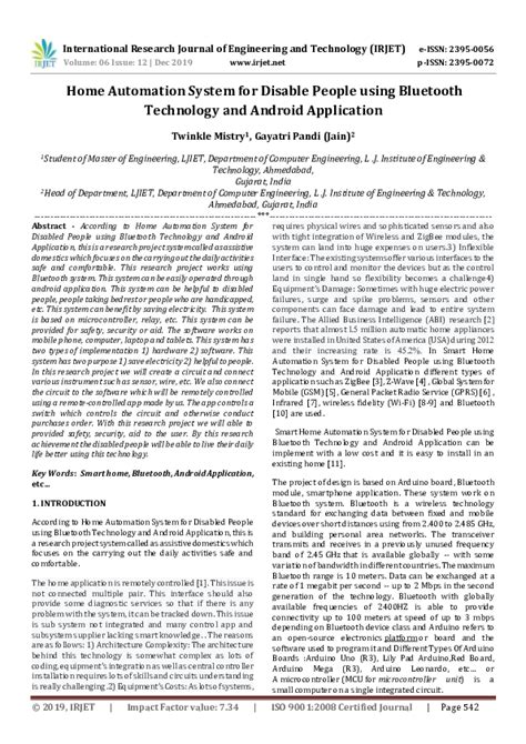 Pdf Irjet Home Automation System For Disable People Using Bluetooth