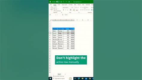 Auto Highlight Row In Microsoft Excel Using Vba Code Shorts Excel