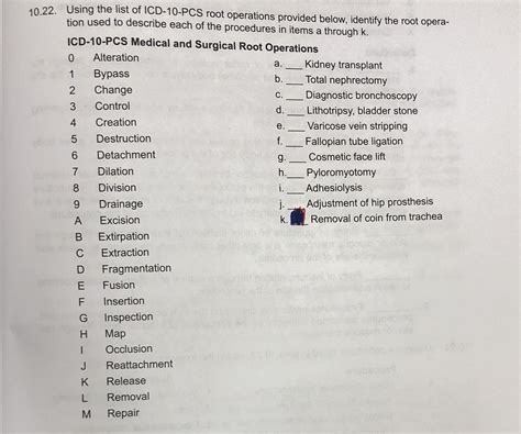 Solved Using The List Of ICD PCS Root Operations Provided Below Course Hero