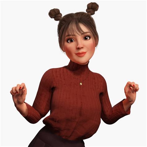 Animated Female Character In Red Sweater 3d 모델 다운로드 만화 캐릭터 On