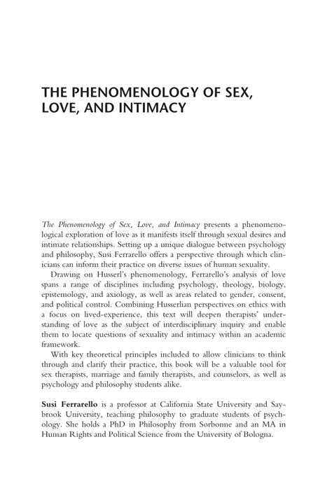 Pdf The Phenomenology Of Sex Love And Intimacy