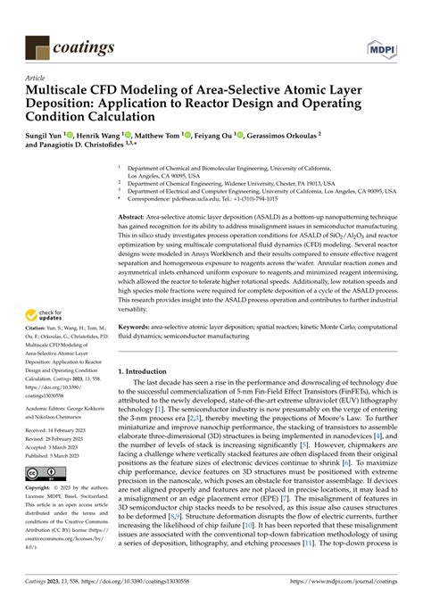 Pdf Multiscale Cfd Modeling Of Area Selective Atomic Layer Deposition Application To Reactor