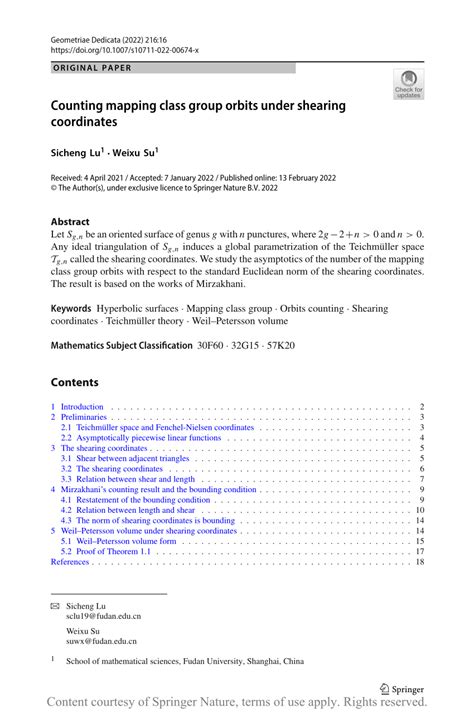 Counting Mapping Class Group Orbits Under Shearing Coordinates