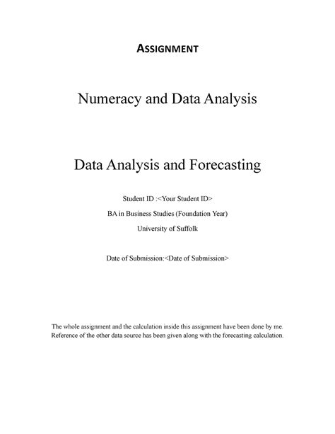 Data Analysis And Forecasting ASSIGNMENT Numeracy And Data Analysis Data Analysis And