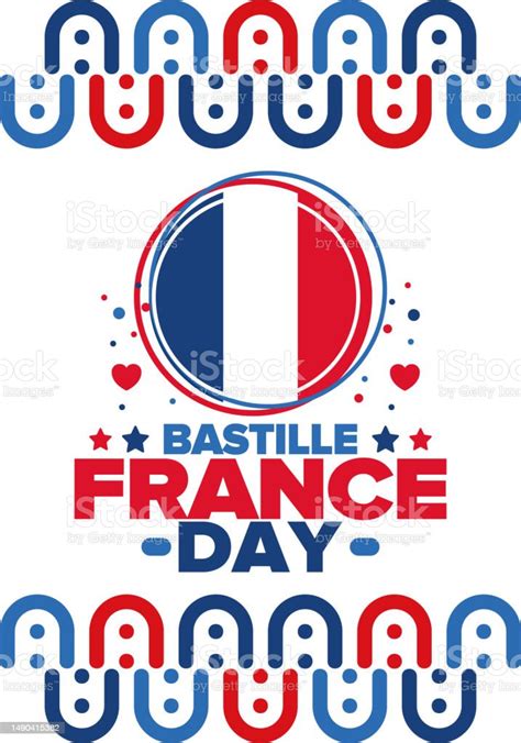 프랑스에서 바스티유의 날 7월 14일 매년 열리는 전국 해피 홀리데이 프랑스어 플래그 프랑스의 독립과 자유 애국적 요소 축제 디자인 벡터 포스터 일러스트레이션 7월에 대한
