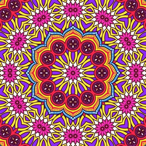 컬러 만다라의 원활한 반복 패턴 프리미엄 벡터