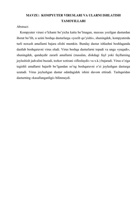Pdf Kompyuter Viruslari Va Ularni Ishlatish Tamoyillari