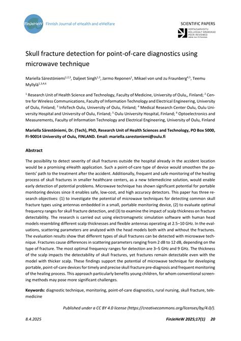 Pdf Skull Fracture Detection For Point Of Care Diagnostics Using Microwave Technique