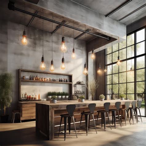 Premium Photo A Cafe Room In A Modern Industrial Style