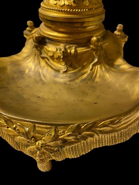 Antique 19th C French Gilt Bronze Inkwell With Original Cobalt Blue