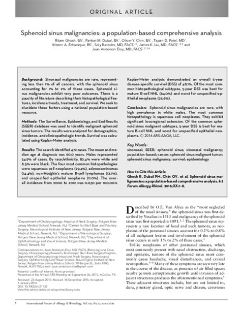 Pdf Sphenoid Sinus Malignancies A Population Based Comprehensive