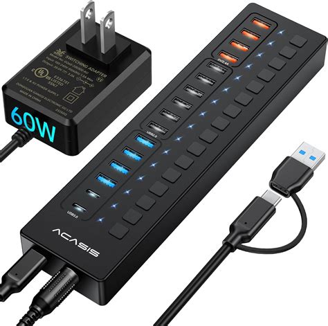 Powered USB Hub ACASIS 16 Port 60W USB Hub 3 0 With 4 USB A Smart Charging 2 USB C 3 0 10 USB