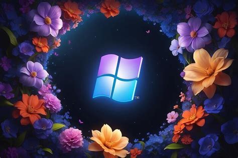 Windows 11 обои с цветущим и светящимся логотипом Премиум Фото
