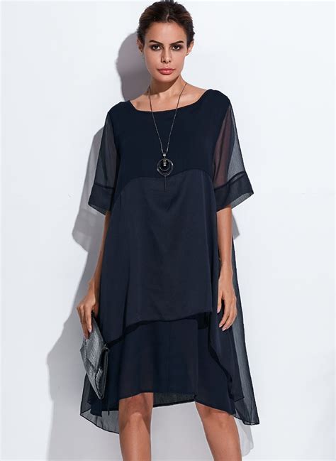 Polyester Solid Half Sleeve Knee Length Casual Dresses Womens