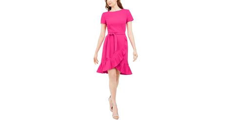 Calvin Klein Petite Ruffled Tulip Hem Crepe Dress In Pink Lyst