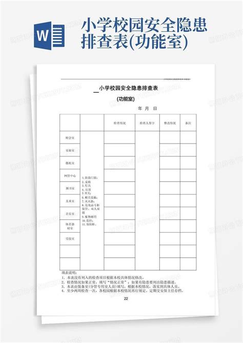 小学校园安全隐患排查表 功能室 Word模板下载 编号lknzxjjn 熊猫办公