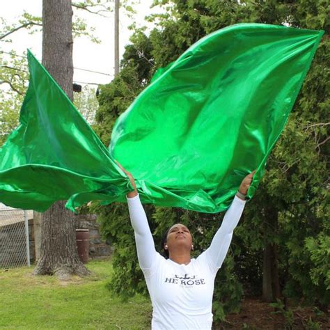 Green Metallic Lamé Angel Wing Flags Worship With Flags