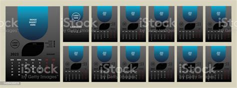 Simple Black Gradient Color Calendar Vector Design 12 Page Calendar