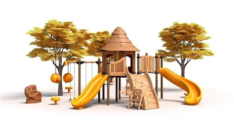 노란 나무와 다른 놀이기구가 많은 놀이터 흰색 배경에 고립 된 3d 현실적인 놀이터 공원 고화질 사진 사진 배경 일러스트 및 사진 무료 다운로드 Pngtree